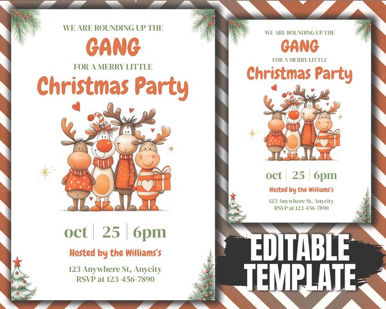 Reindeer Christmas Party Invitation, Round up the Gang Holiday Invite ...
