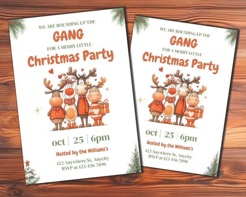 Reindeer Christmas Party Invitation, Round up the Gang Holiday Invite ...