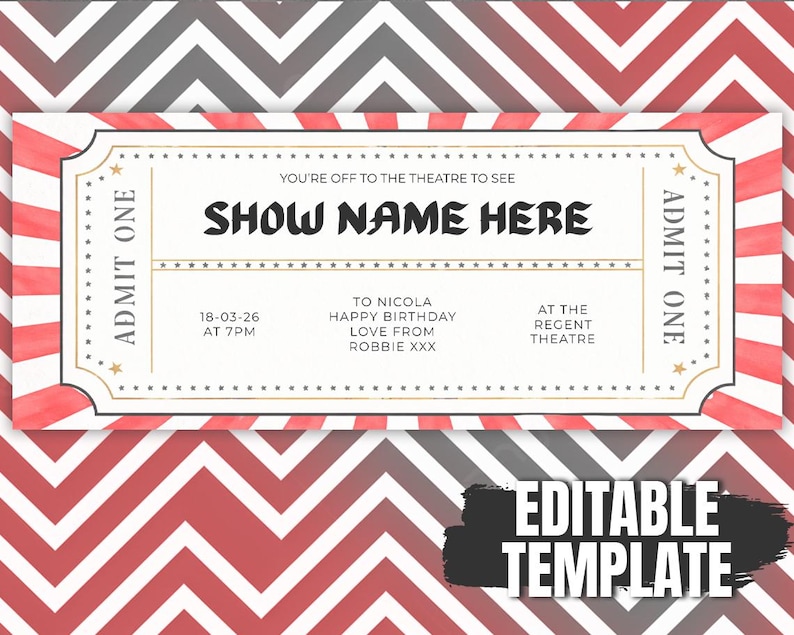 Editable Theatre Ticket Template, Surprise Gift (digital Download) - Etsy
