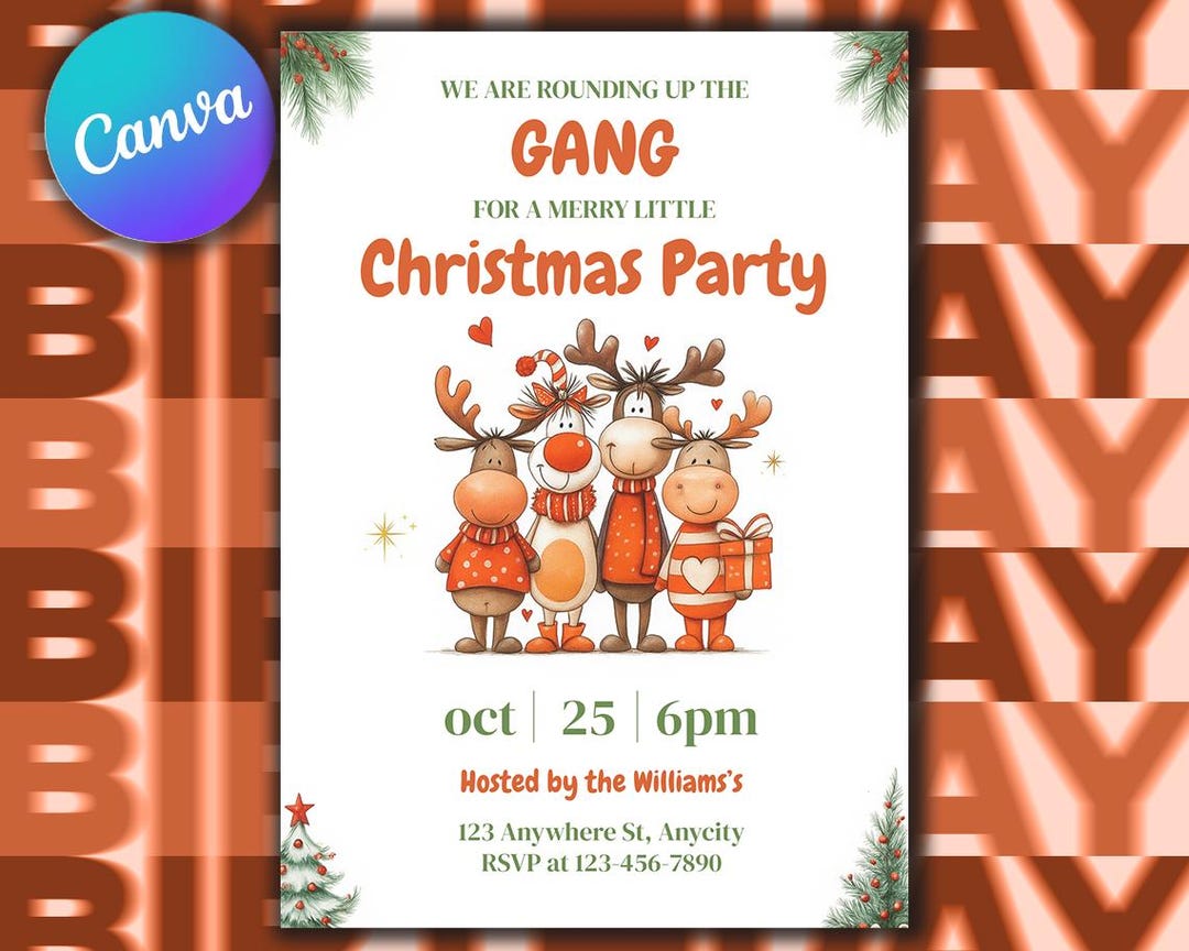 Reindeer Christmas Party Invitation, Round up the Gang Holiday Invite ...