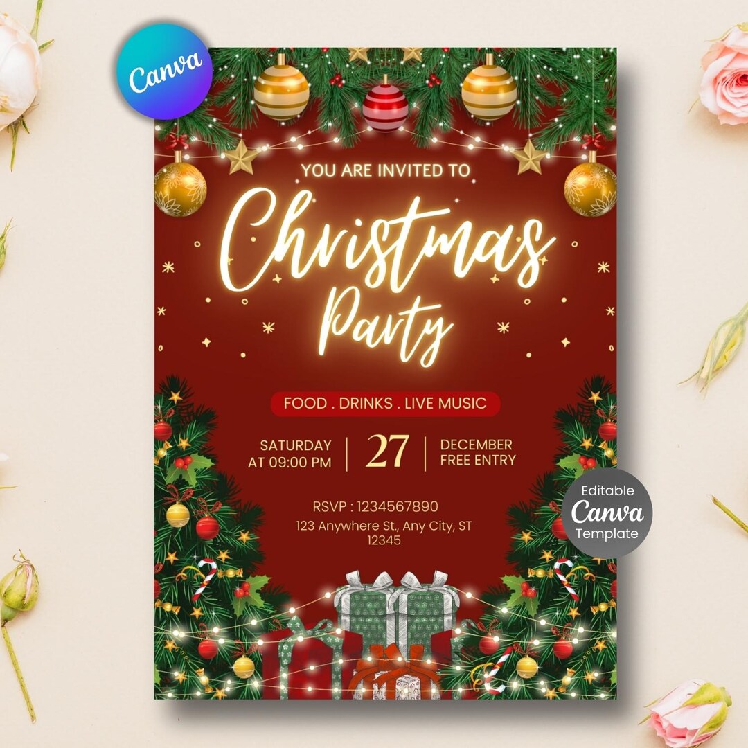 Editable Christmas Party Invitation Template, Canva (digital Download ...