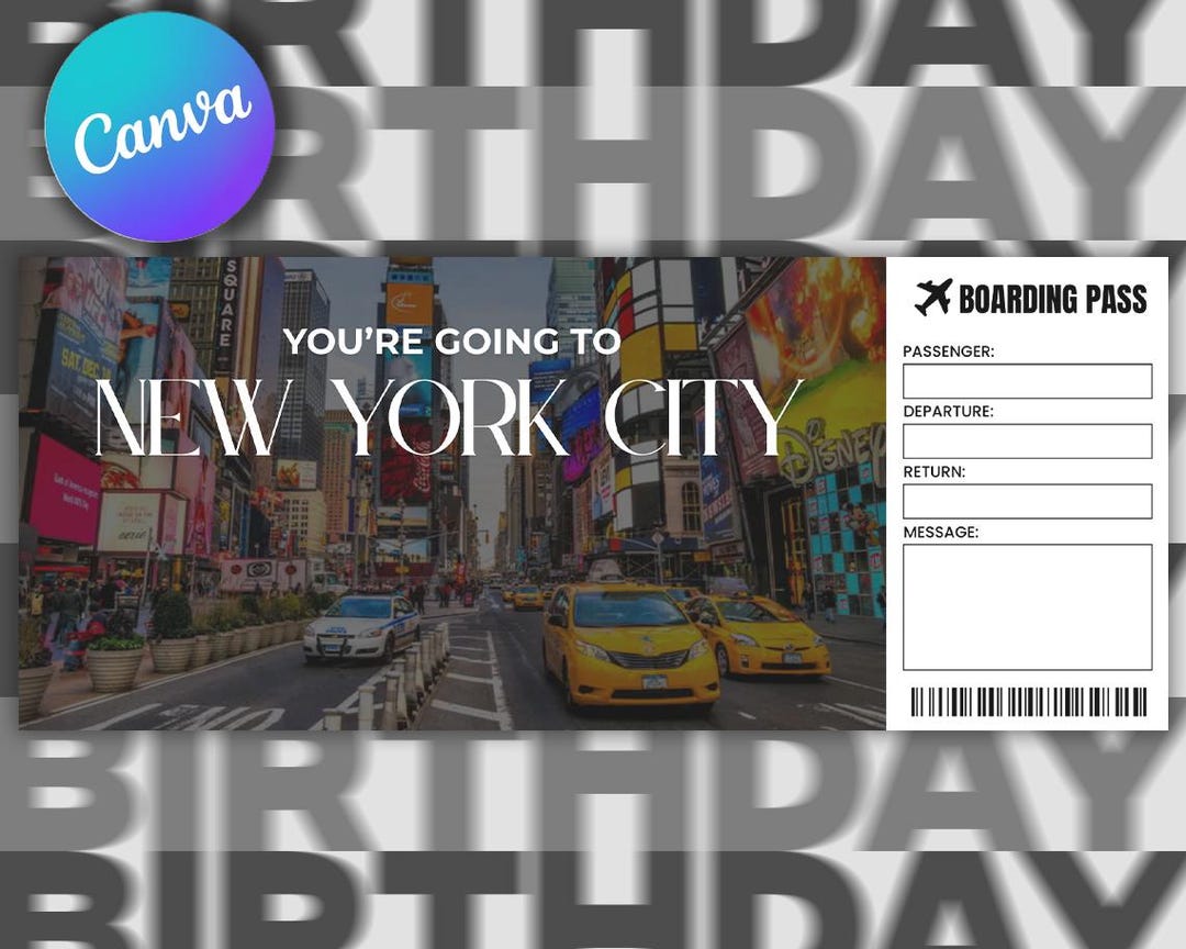 Editable New York Trip Boarding Pass Ticket (digital Download) - Etsy