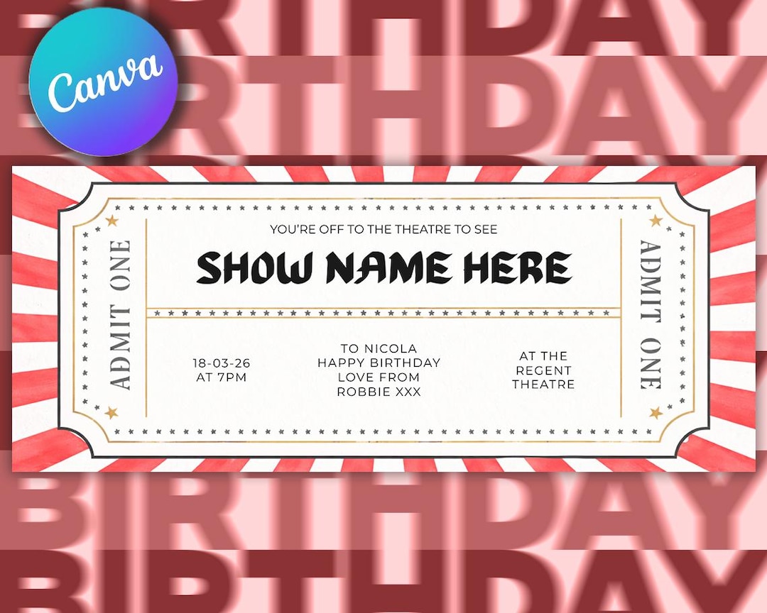 Editable Theatre Ticket Template, Surprise Gift (digital Download) - Etsy