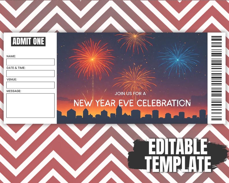 Editable New Year's Eve Ticket Invitation, Surprise Celebration (PDF ...