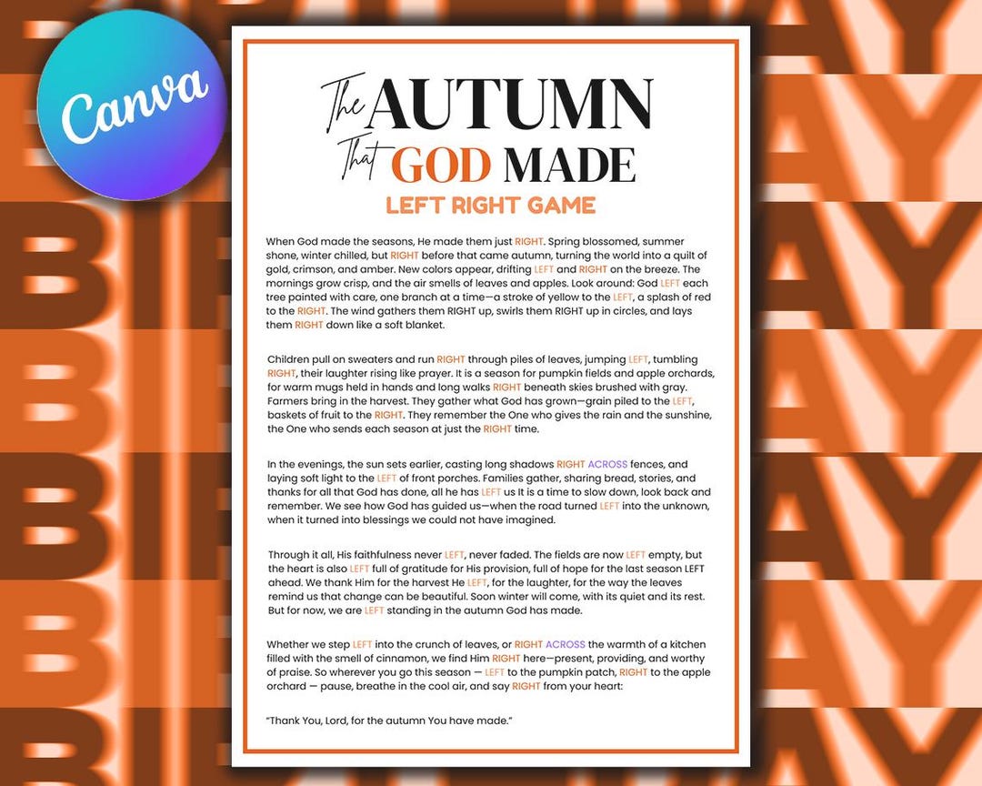 Autumn Left Right Game | Church, Kids, Teens, Adults (editable PDF) - Etsy