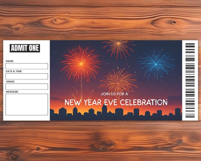 Editable New Year's Eve Ticket Invitation, Surprise Celebration (PDF ...