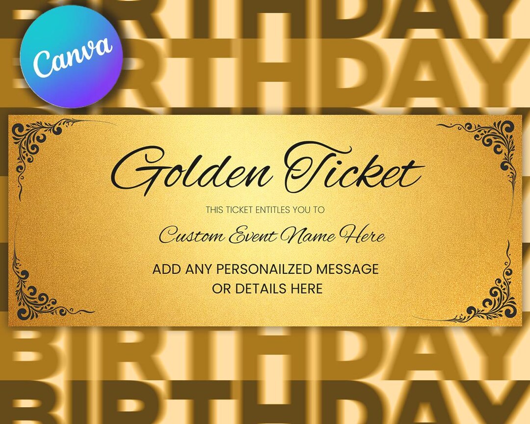 Editable Golden Ticket Template, Surprise Event Pass (canva) - Etsy