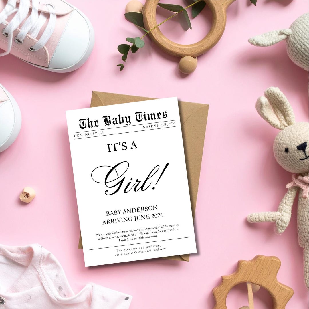 It's A Girl Newsletter Digital Download Birth Announcement - Etsy