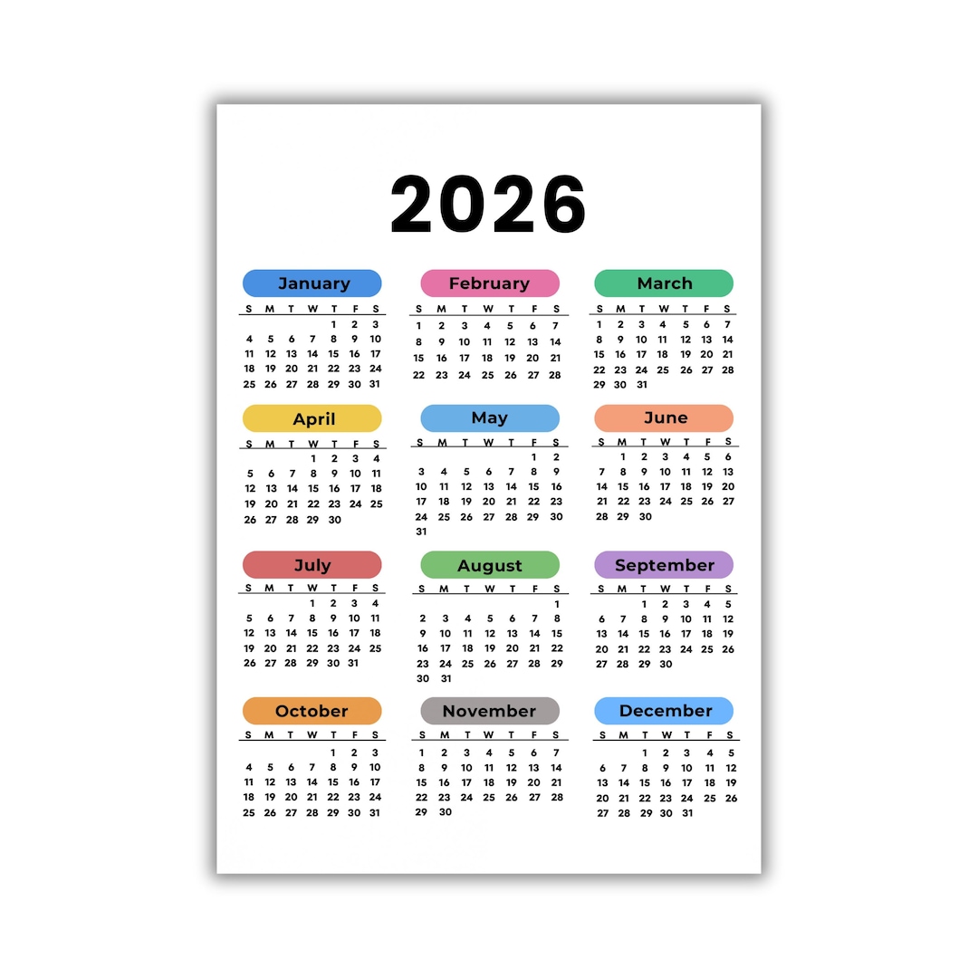 2026 Yearly Calendar, One Page Full Year Monday & Sunday Start Wall ...