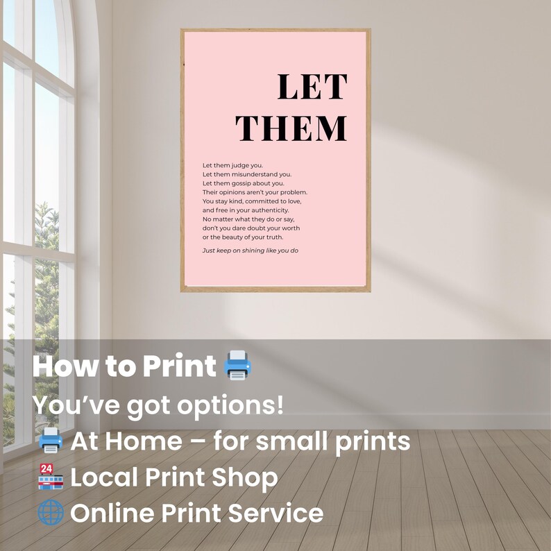 Pink and Black Let Them Printable Wall Art Girly Room Art Print Dorm ...
