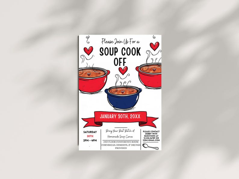 Soup Cook-off Flyer: Editable Potluck Competition Template (8.5x11 ...