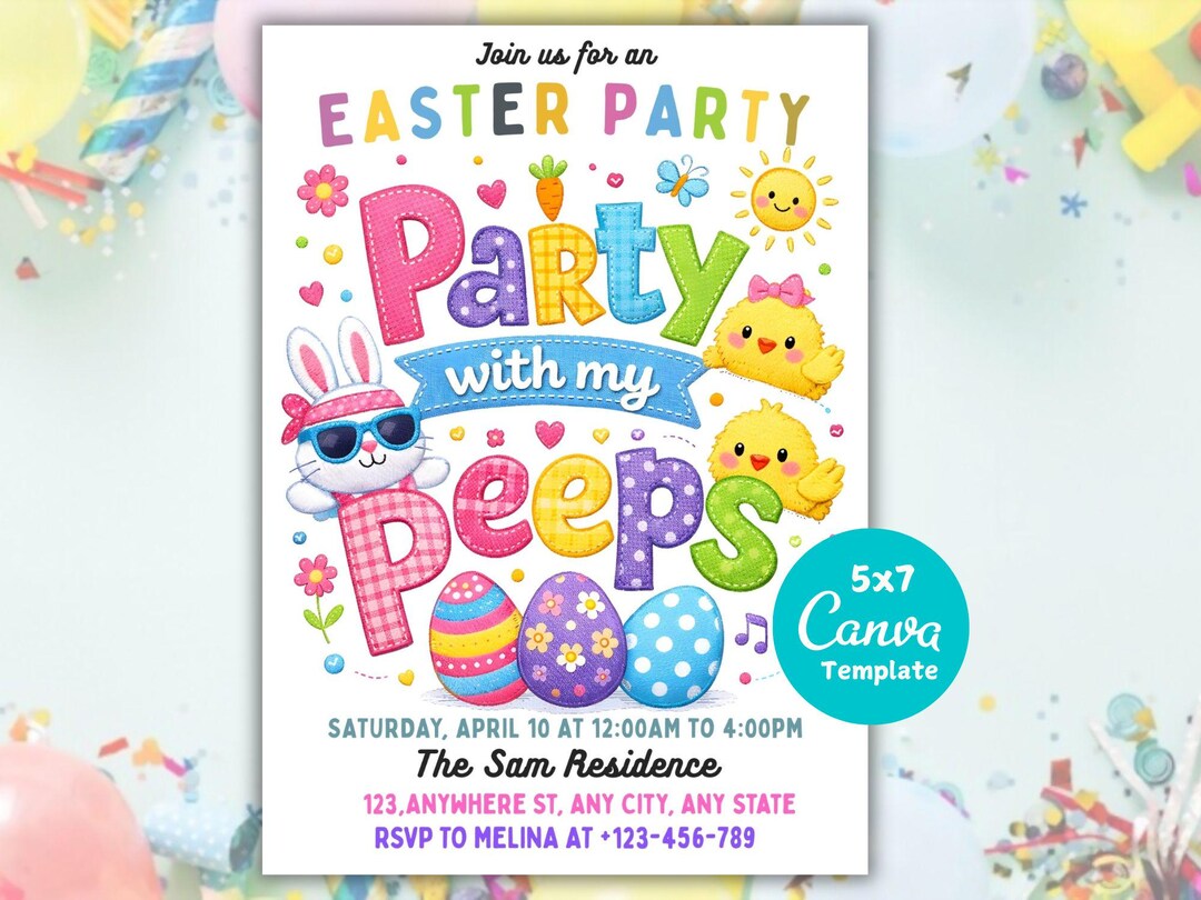 Easter Egg Hunt Invitation, Party With My Peeps, Editable Canva (5x7 ...