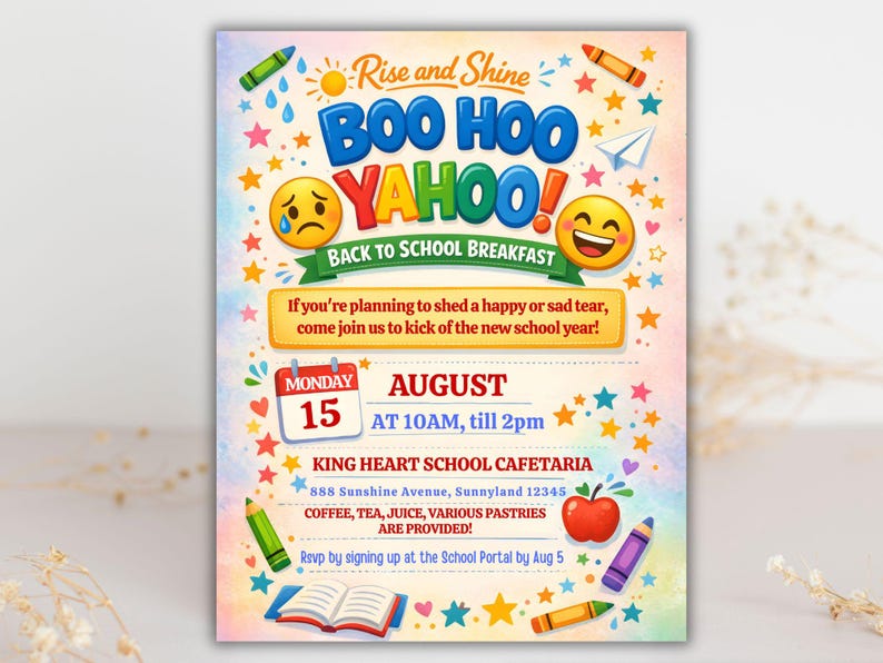 Editable Tears and Cheers Breakfast, Printable PTA PTO Flyer Invite ...