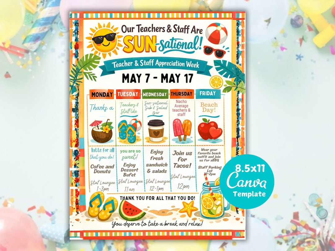 Editable Beach Theme Teacher Appreciation Week Itinerary, Tropical ...