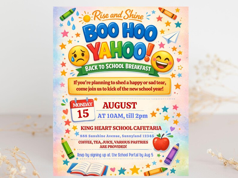 Editable Tears and Cheers Breakfast, Printable PTA PTO Flyer Invite ...