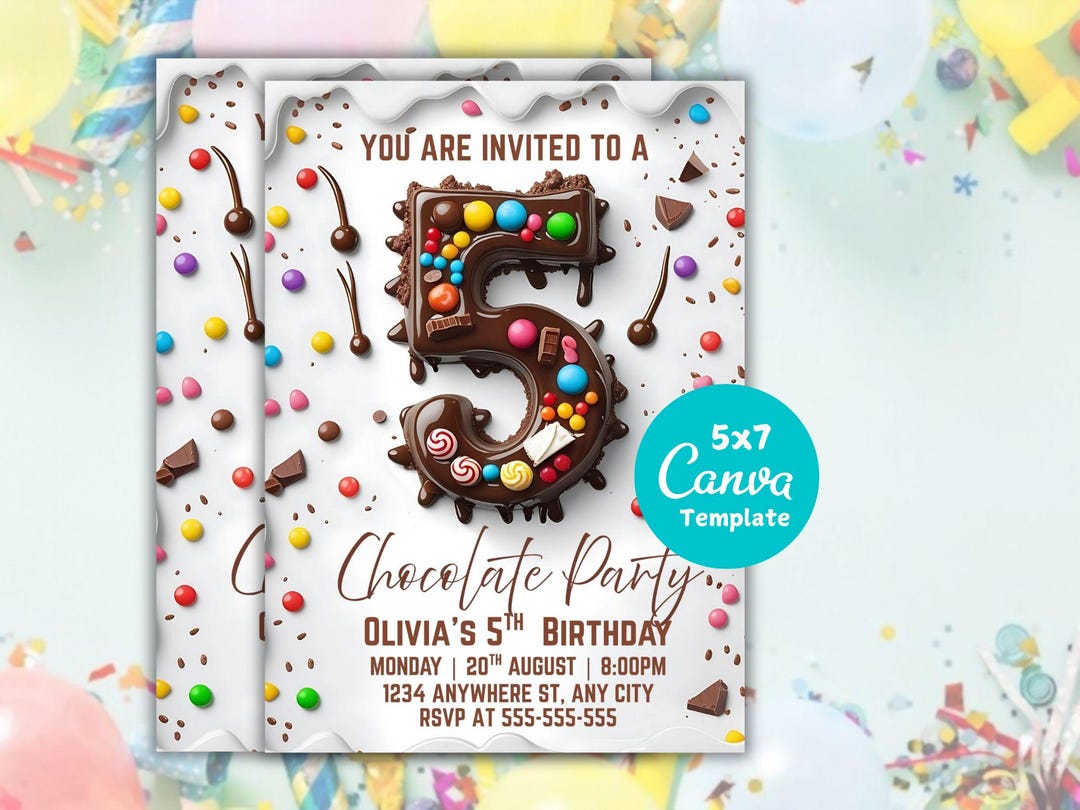 Chocolate Birthday Party Invitation: Editable Dessert Theme (5x7 Inches ...