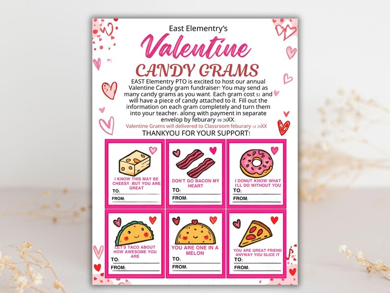 Valentine Candy Gram Flyer Template: School PTO PTA Fundraiser ...