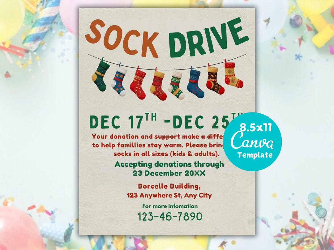 Winter Sock Drive Flyer Template: Charity Fundraiser (canva Editable ...