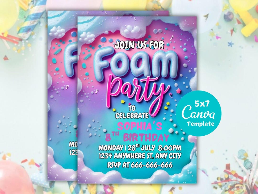 Foam Party Invitation: Bubble Birthday, Pool Party Invite (digital ...