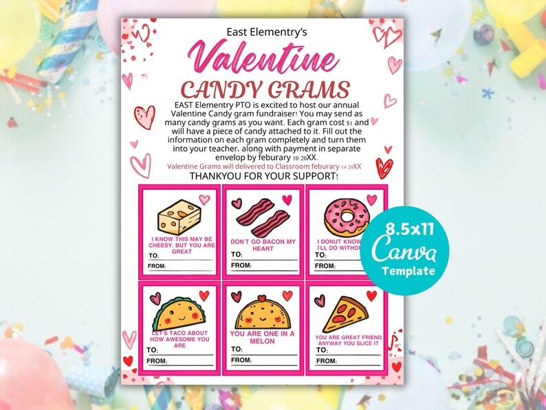 Valentine Candy Gram Flyer Template: School PTO PTA Fundraiser ...