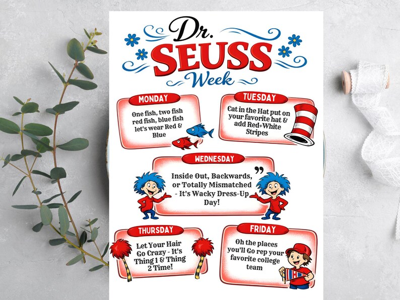 Dr. Seuss Spirit Week Flyer: Read Across America 2026, Editable Canva ...