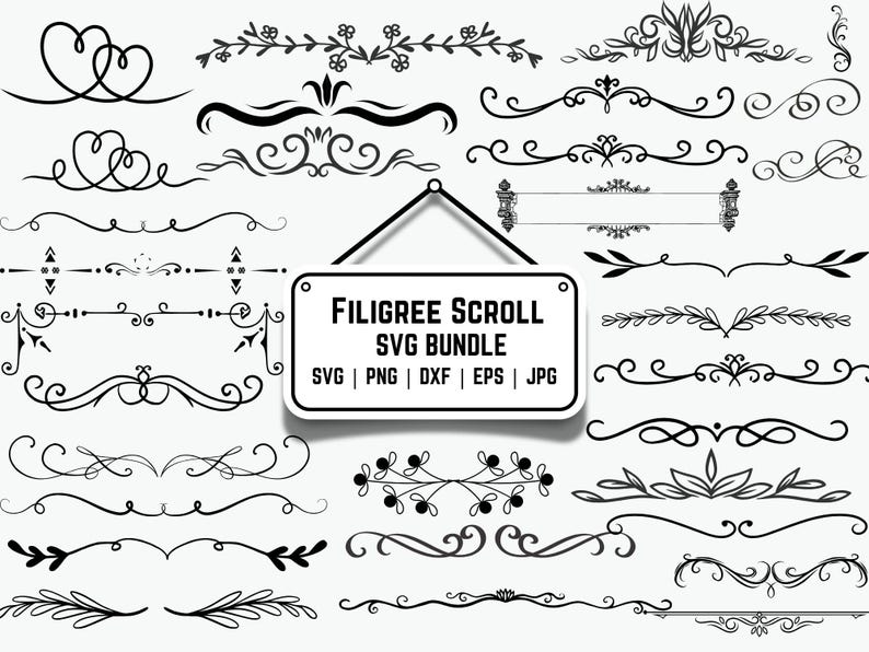 Filigree Scroll SVG: Laser Engraving Design, Flourish Border (digital ...