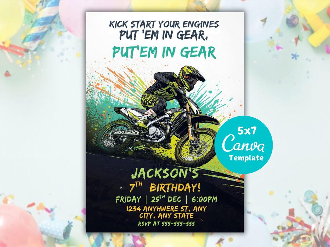 Editable Dirt Bike Birthday Invitation Template: Motocross Adventure ...