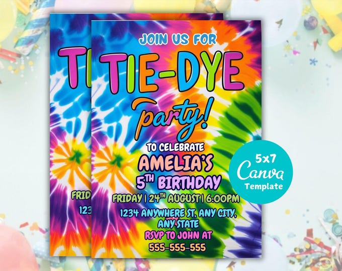 Tie Dye Birthday Invitation, Art Birthday Party Template, Editable ...