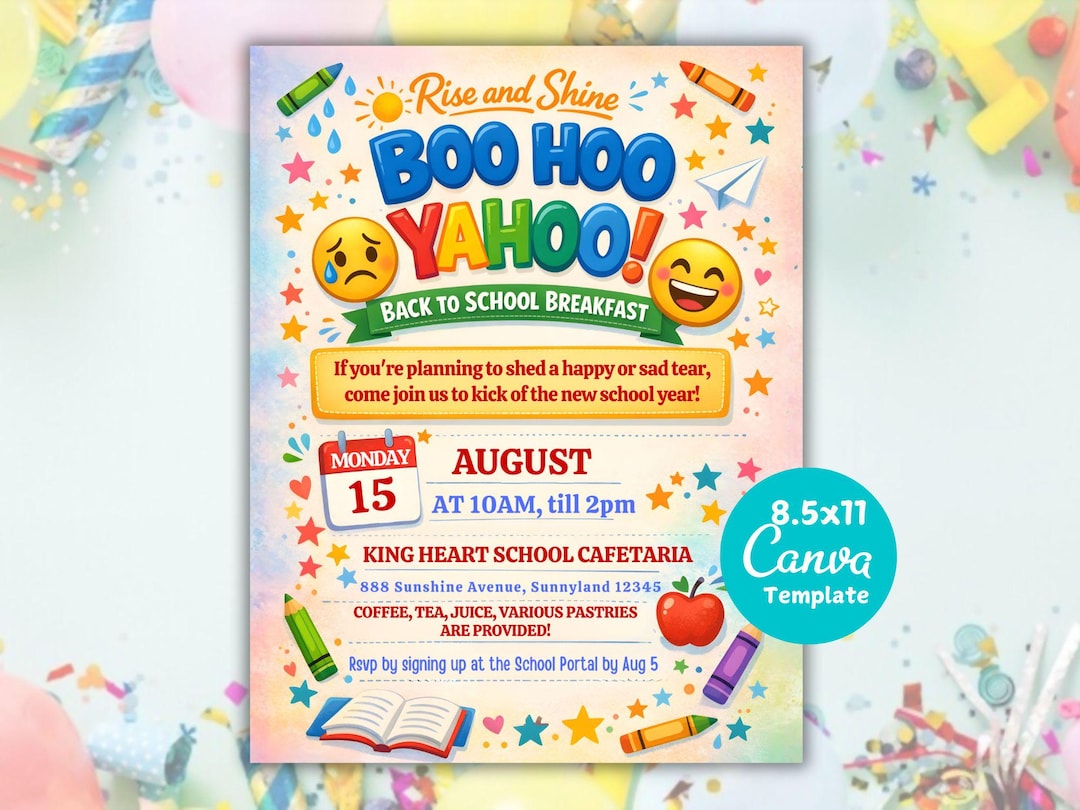 Editable Tears and Cheers Breakfast, Printable PTA PTO Flyer Invite ...