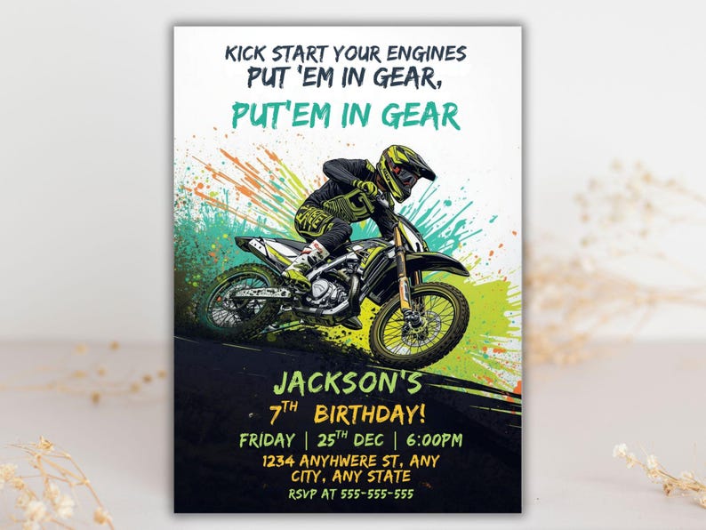 Editable Dirt Bike Birthday Invitation Template: Motocross Adventure ...