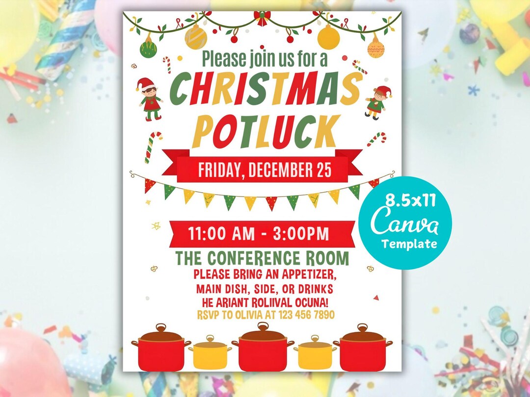 Christmas Potluck Flyer & Sign up Sheet Set | Editable Canva Template ...