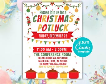 Christmas Potluck Flyer & Sign up Sheet Set | Editable Canva Template ...