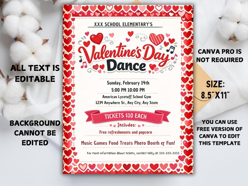 Valentine's Day School Dance Flyer, Editable Invitation (PDF) - Etsy