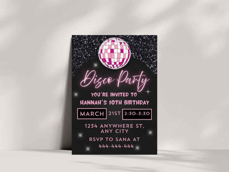 Editable Disco Birthday Invitation: Neon Party, Canva Template (digital ...
