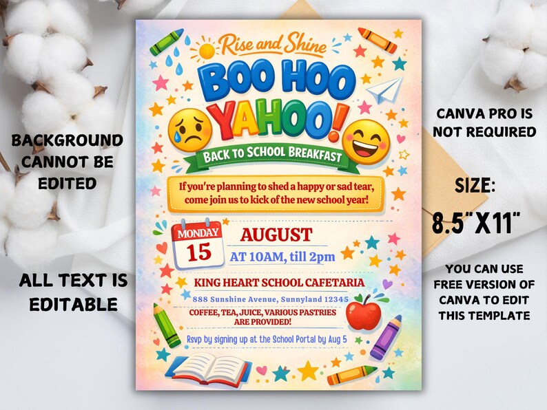 Editable Tears and Cheers Breakfast, Printable PTA PTO Flyer Invite ...