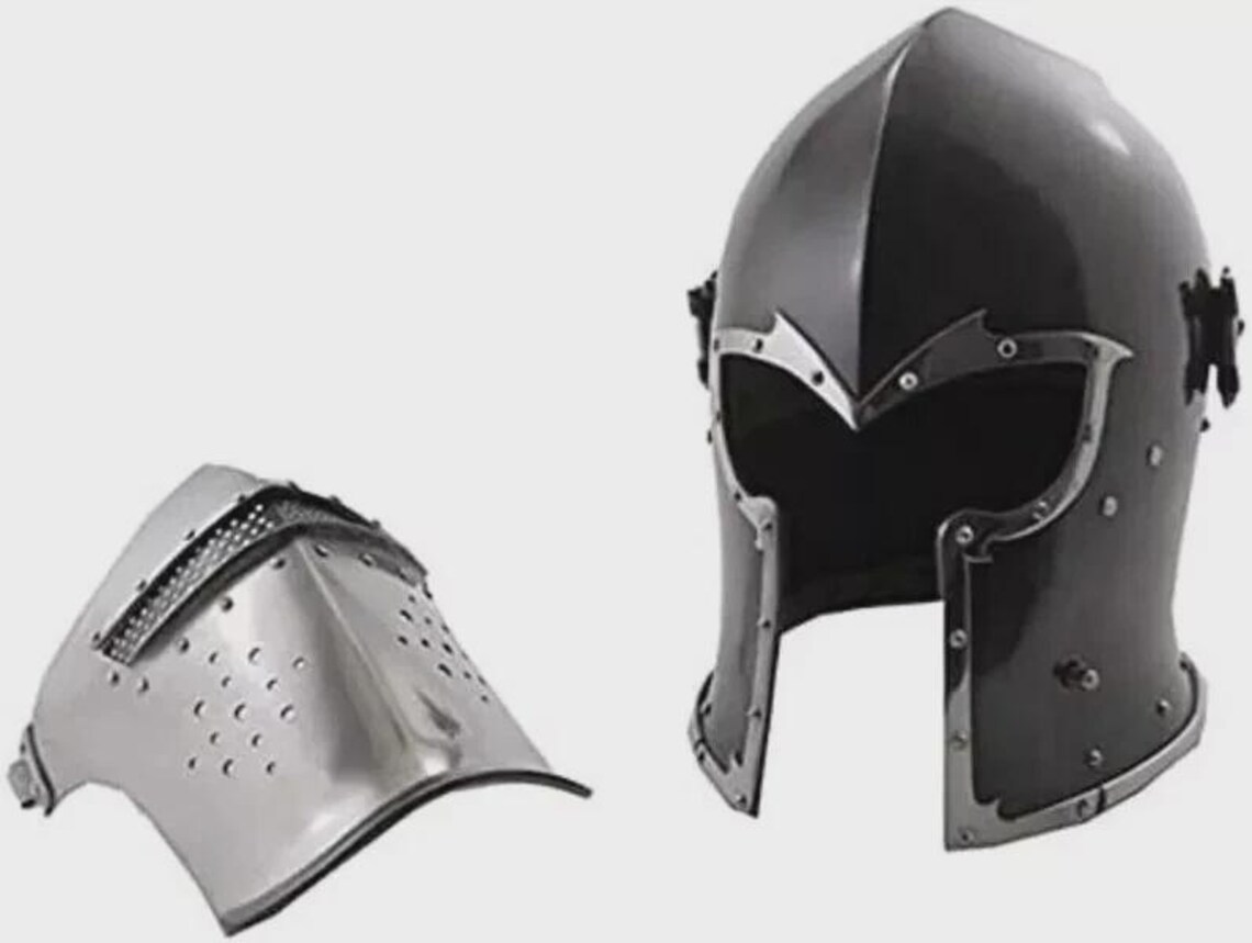 Viking Visored Barbuta Battle Knight Helmet Black Medieval Helm Armor ...