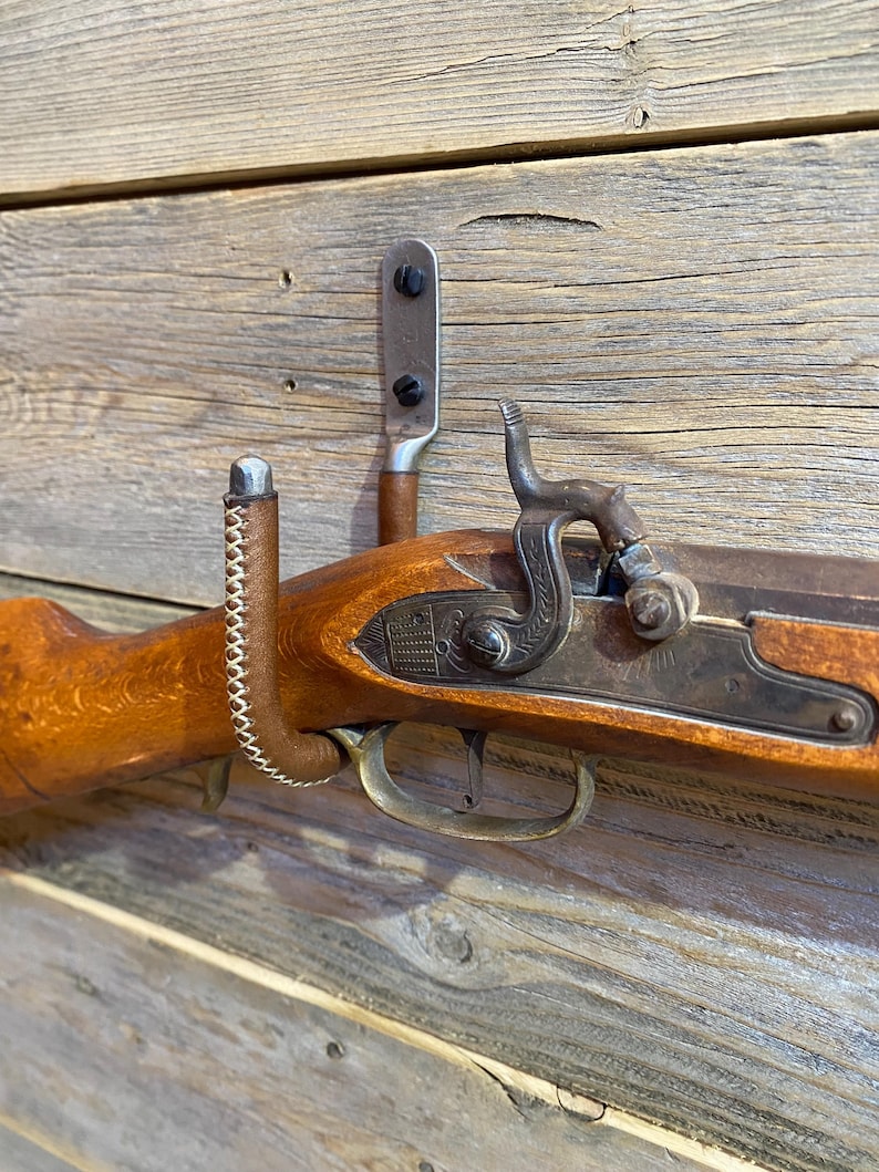 Rustic Leather Wrapped Gun Hooks - Classic Brushed Steel With Brown ...