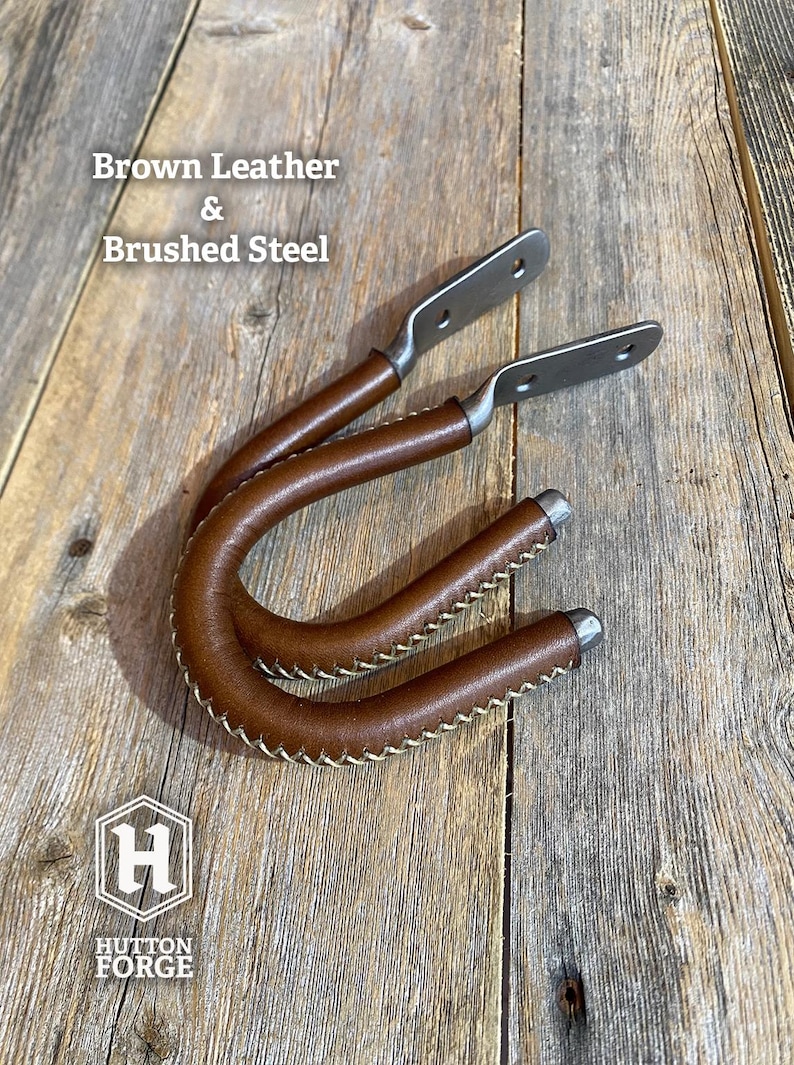 Rustic Leather Wrapped Gun Hooks - Classic Brushed Steel With Brown ...
