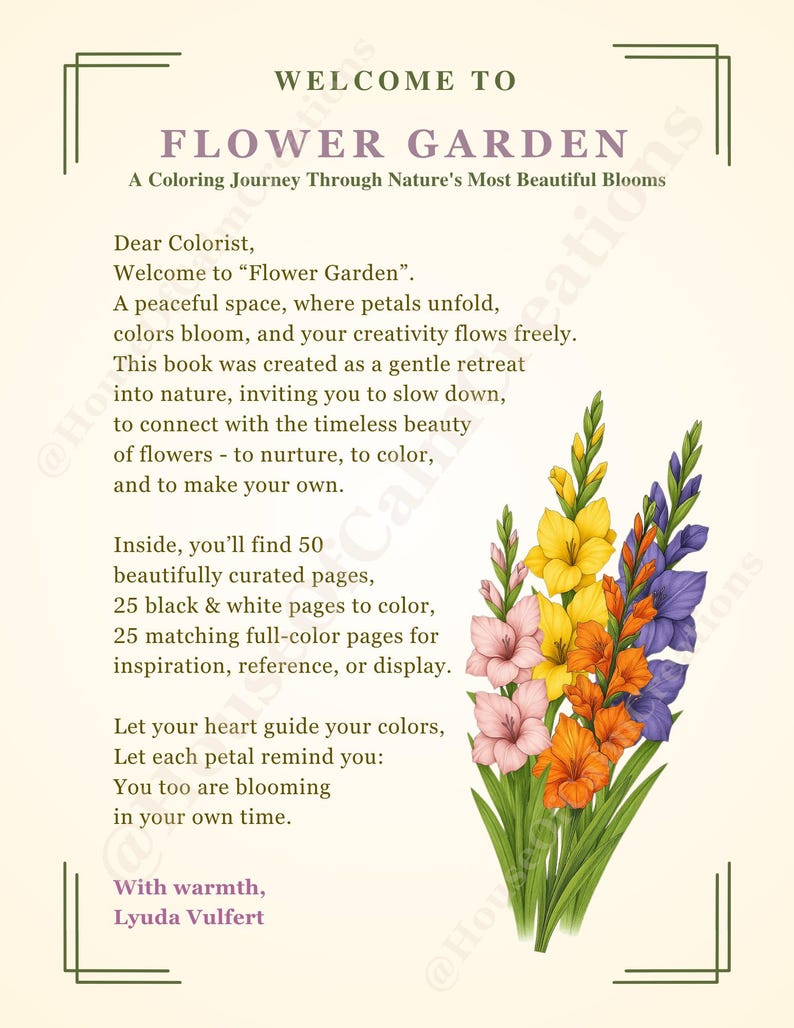 Flower Garden Coloring Book: 25 Printable Floral Designs (PDF Download ...
