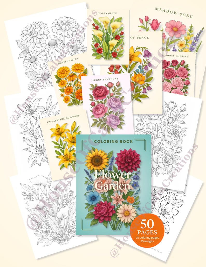 Flower Garden Coloring Book: 25 Printable Floral Designs (PDF Download ...