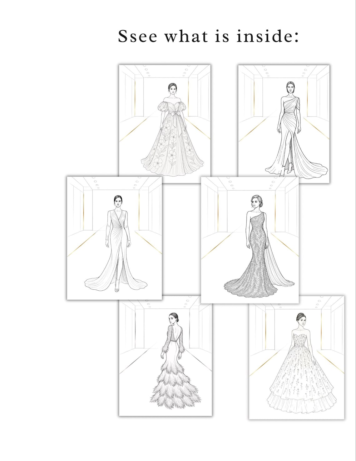 Couture Gown Coloring Book: 20+ Fashion Illustration Pages (digital ...