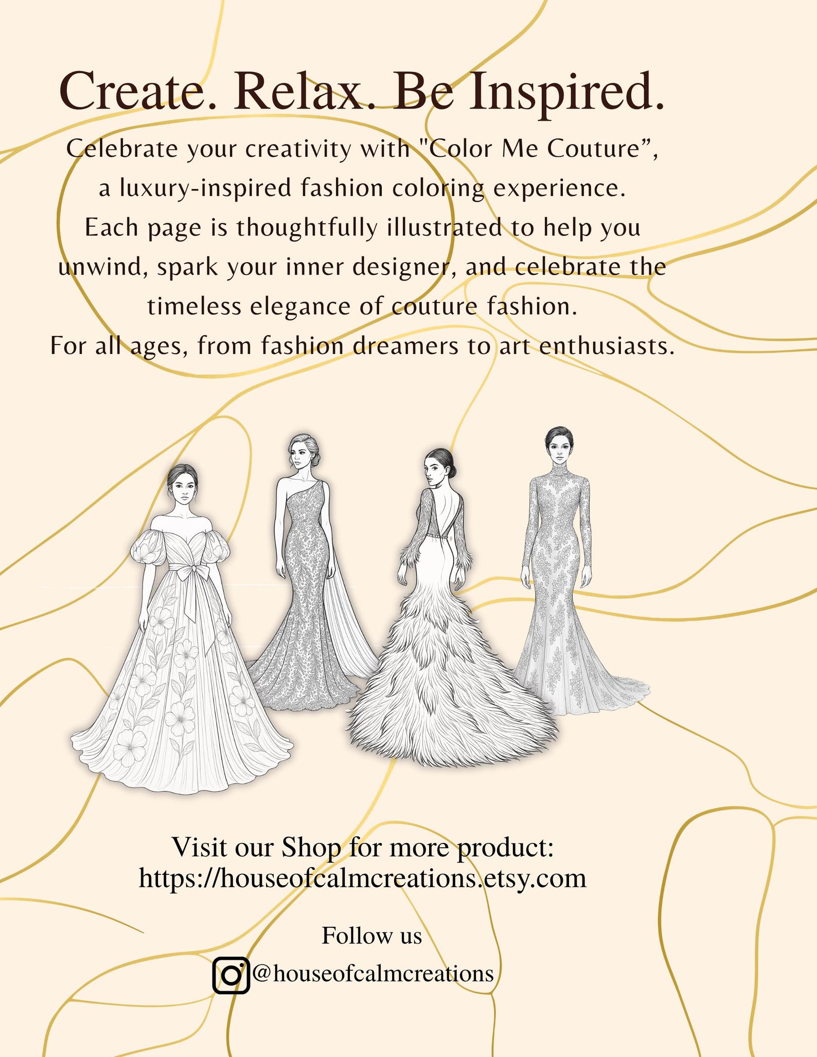 Couture Gown Coloring Book: 20+ Fashion Illustration Pages (digital ...