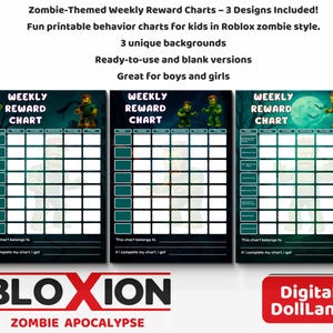 Roblox Zombie Reward Chart for Kids – Weekly Behavior Chore Tracker ...