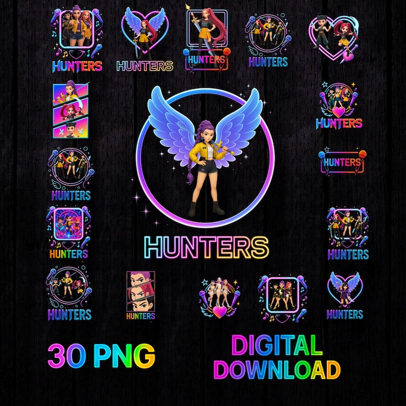 K-pop Demon Hunters Neon PNG Clipart Bundle (digital Download) - Etsy