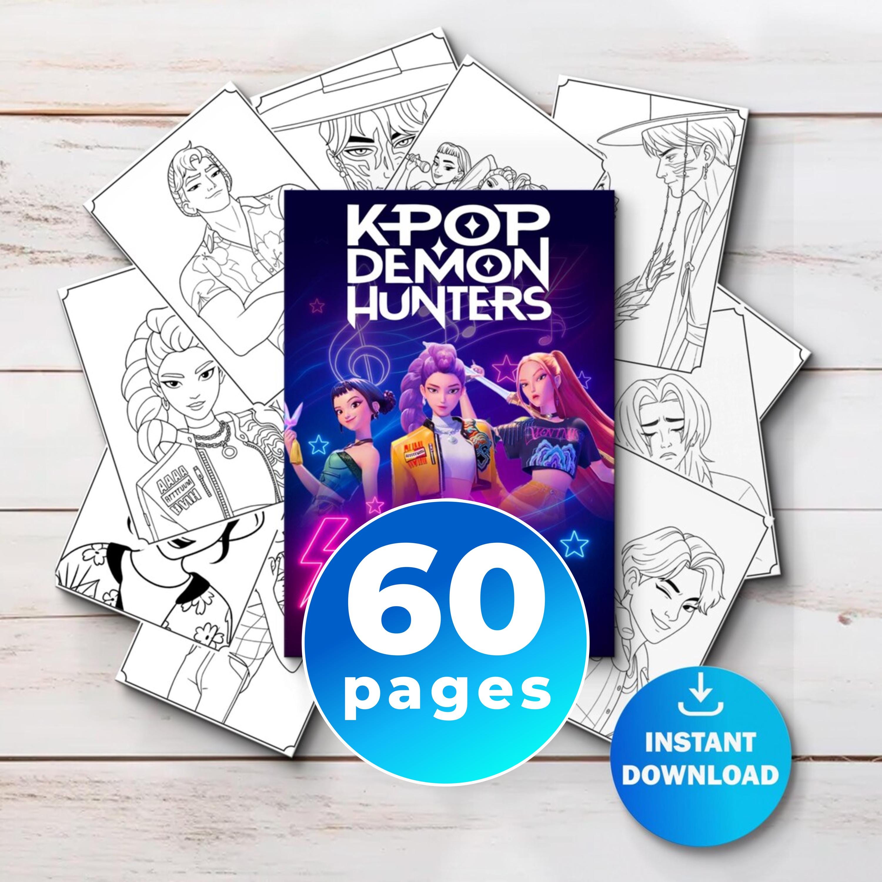 KPOP Demon Hunters Coloring Book | 60 Pages Anime Girl | A4 PDF Instant ...