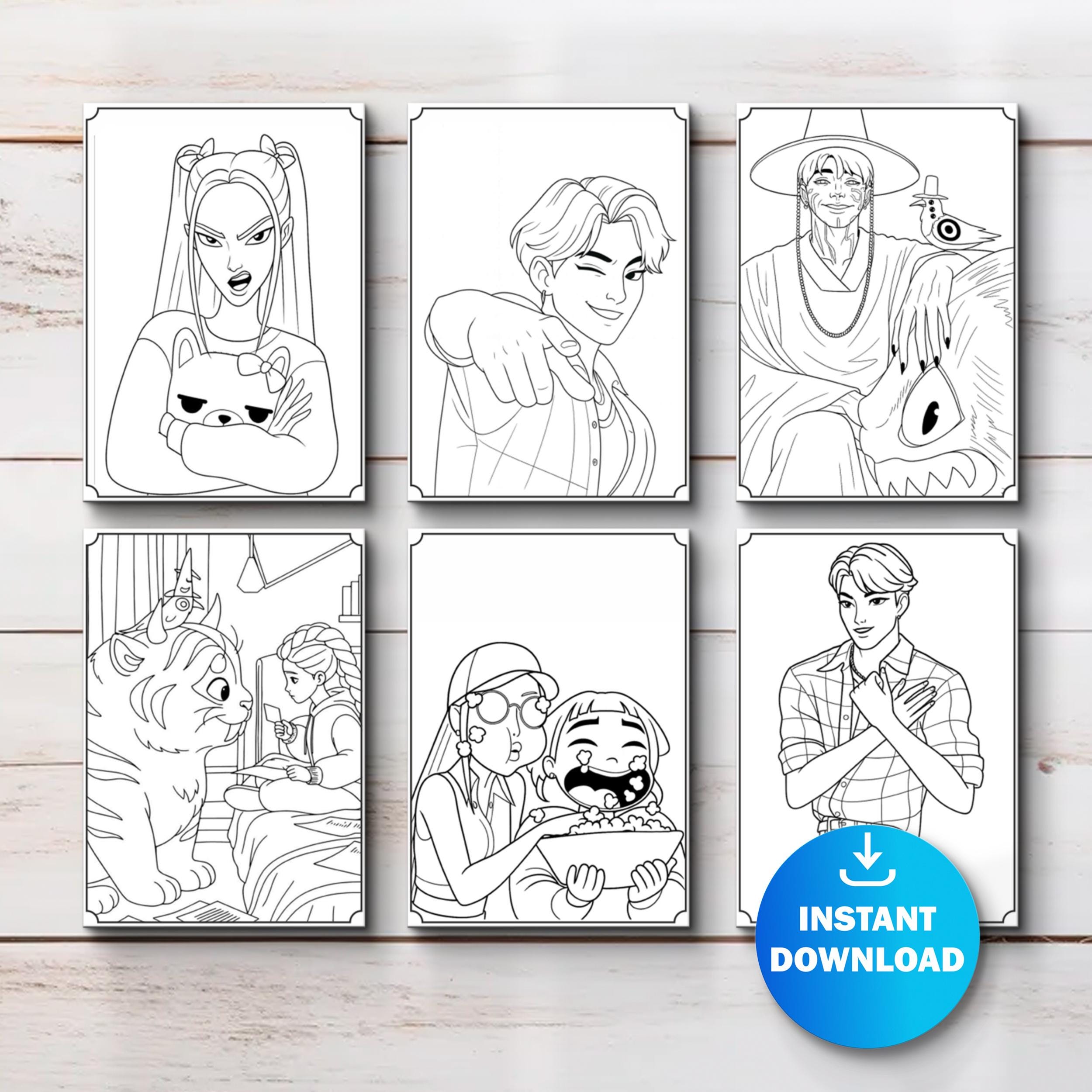 KPOP Demon Hunters Coloring Book | 60 Pages Anime Girl | A4 PDF Instant ...