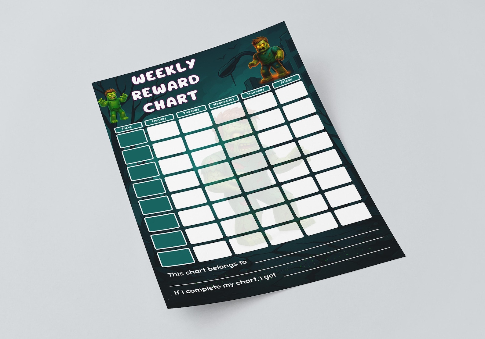 Roblox Zombie Reward Chart for Kids – Weekly Behavior Chore Tracker ...
