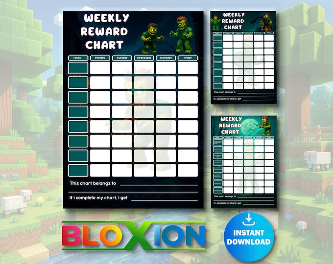 Roblox Zombie Reward Chart for Kids – Weekly Behavior Chore Tracker ...