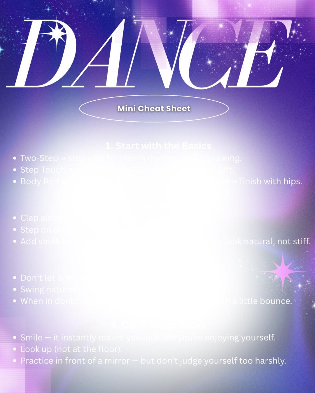 Mini Dance Cheat Sheet, Great Advice for Aspiring Dancers, Builds ...