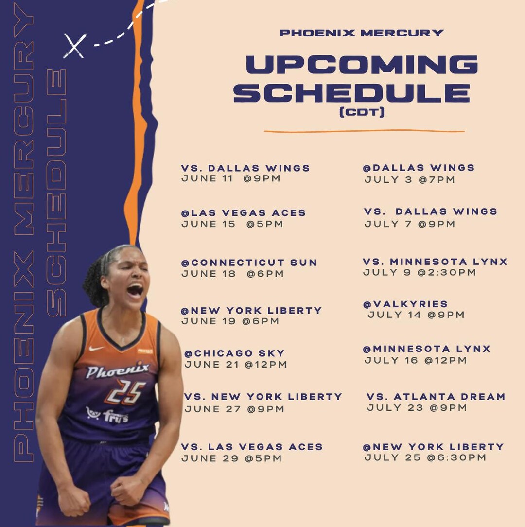 Phoenix Mercury WNBA Season Schedule - Etsy